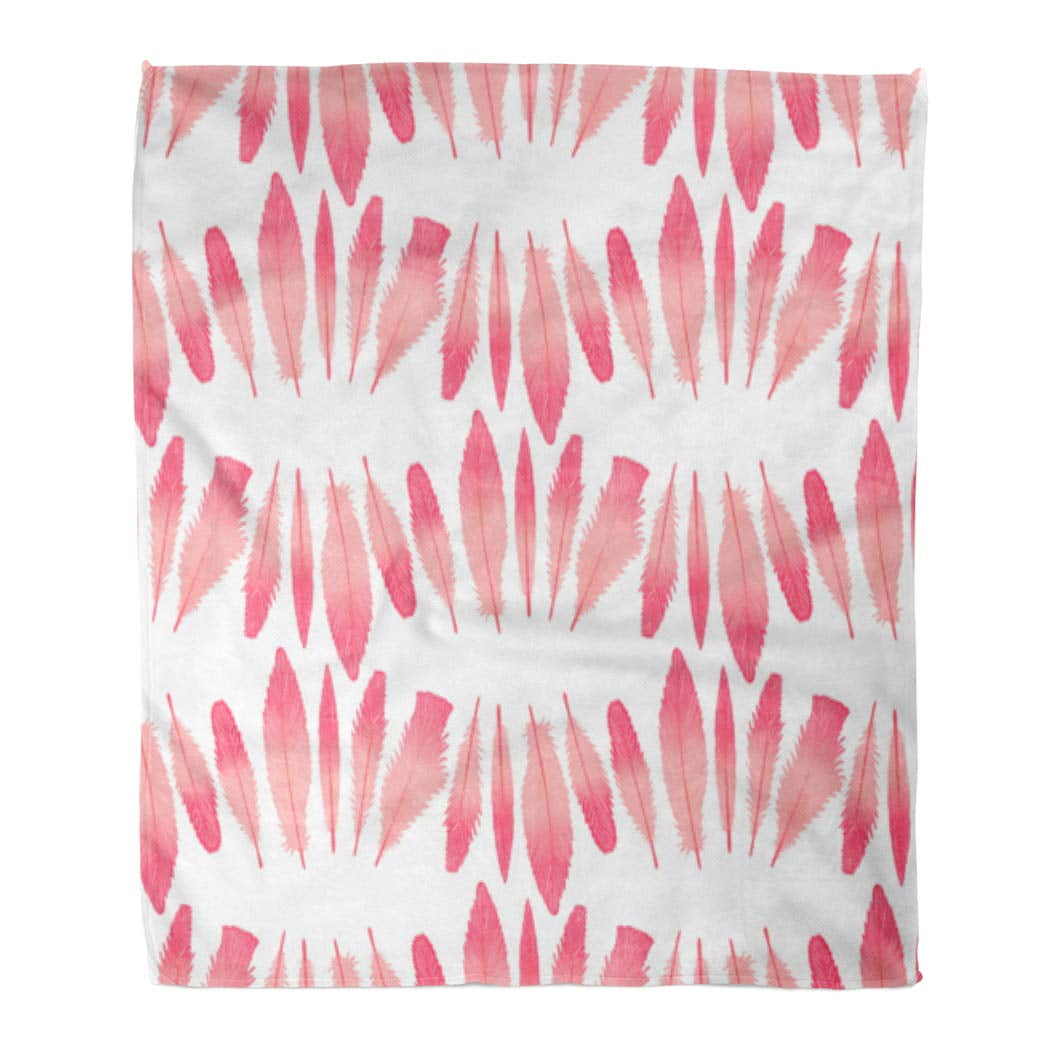 ASHLEIGH Flannel Throw Blanket Pink Girly Flamingo Feathers Watercolor ...
