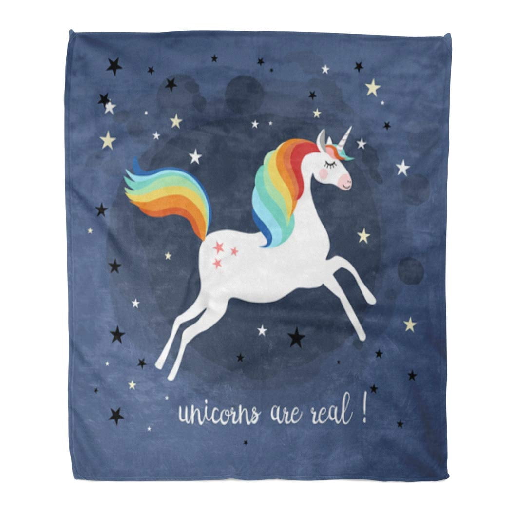 ASHLEIGH Flannel Throw Blanket Pink Rainbow Unicorn Jumping Stars in ...