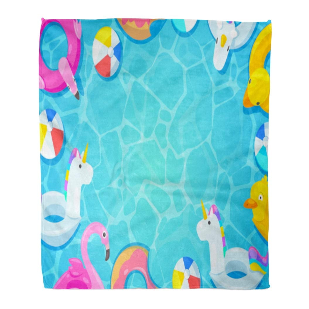 ASHLEIGH Flannel Throw Blanket Swimming Pool Colorful Floats in Blue ...