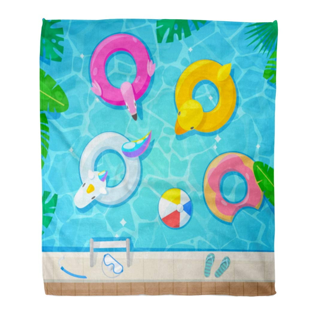 ASHLEIGH Flannel Throw Blanket Swimming Pool Colorful Floats Top View ...
