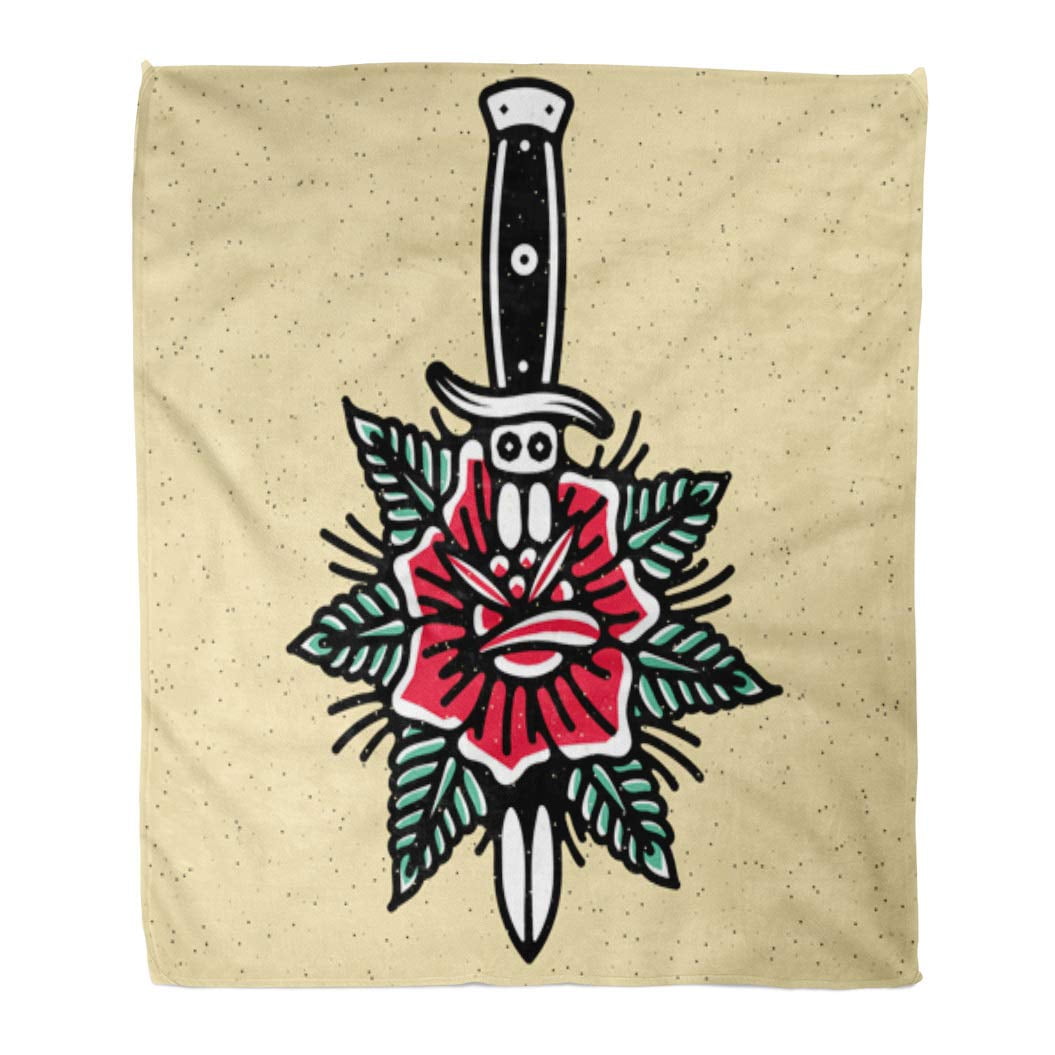 ASHLEIGH Flannel Throw Blanket Sword Traditional Tattoo Flash Rose ...