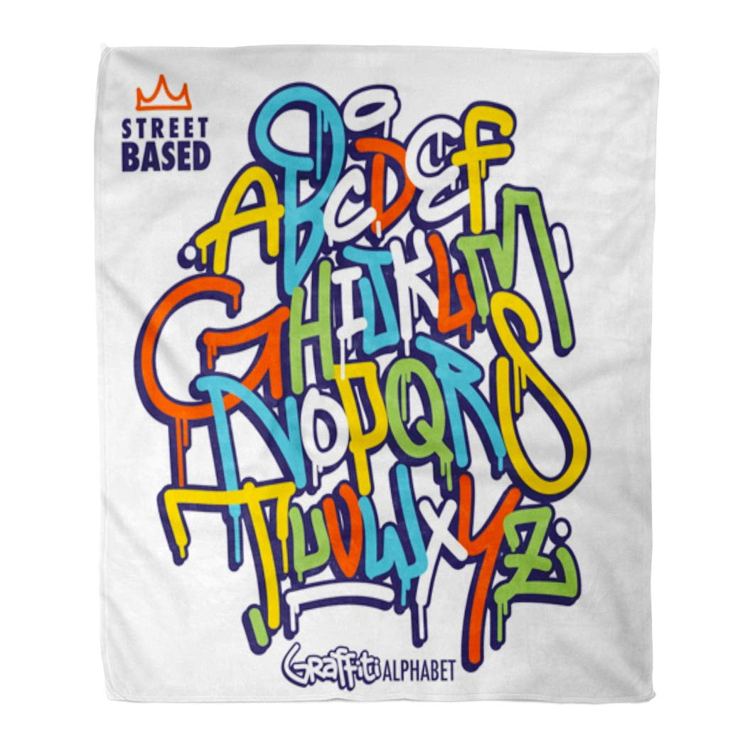 ASHLEIGH Flannel Throw Blanket Text Colorful Hip Handlettering Graffiti ...