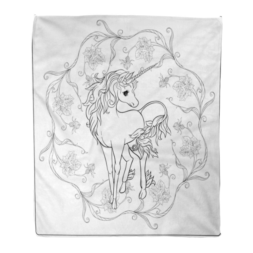 ASHLEIGH Flannel Throw Blanket Unicorn and Fantastic Vintage Flowers in ...