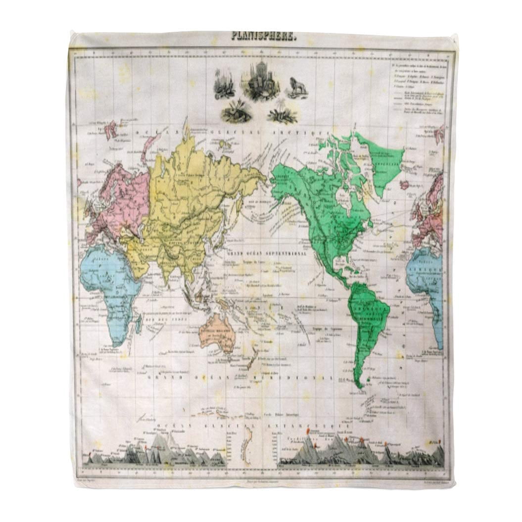 ASHLEIGH Flannel Throw Blanket Vintage Antique 1875 Map of World Old ...