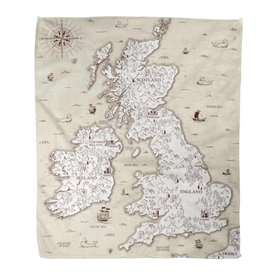 ASHLEIGH Flannel Throw Blanket Vintage Old Map Great Britain Scotland ...