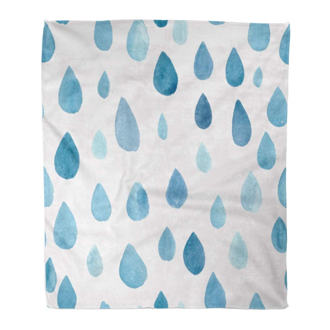 ASHLEIGH Flannel Throw Blanket Water Cute Watercolor Rain Pattern Blue ...