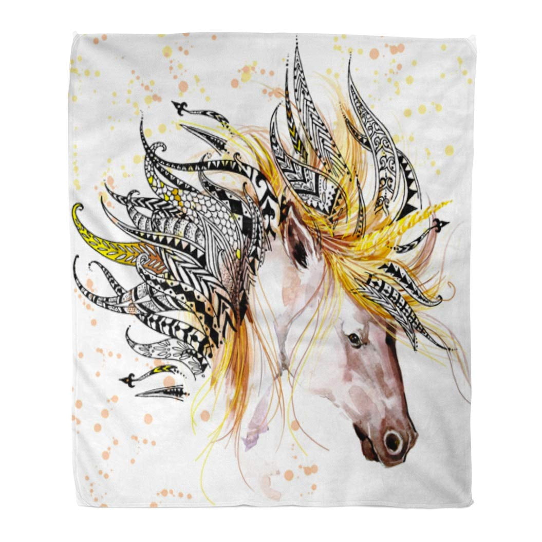 ASHLEIGH Flannel Throw Blanket Watercolor Painting Unicorn Head for ...