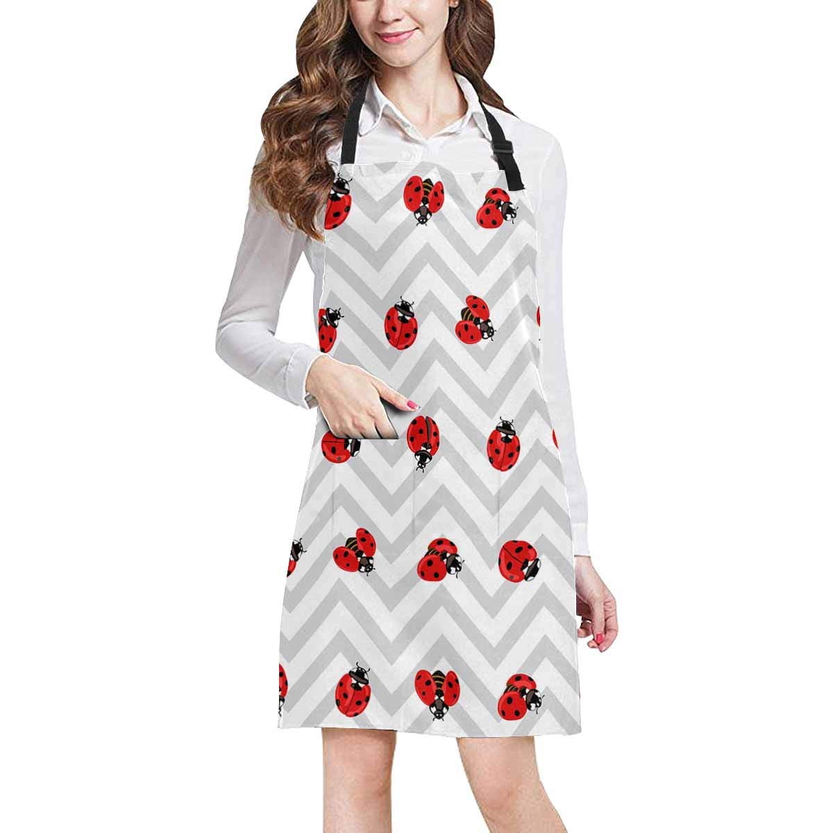 ASHLEIGH Funny Red Ladybugs on Gray Zigzag Chevron Adjustable Bib Apron ...