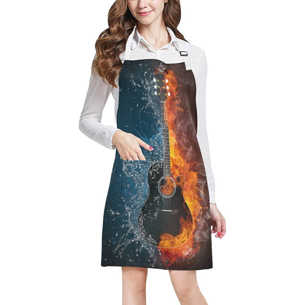 ASHLEIGH Guitar Fire Water Apron BBQ Aprons Kitchen Aprons With Two ...