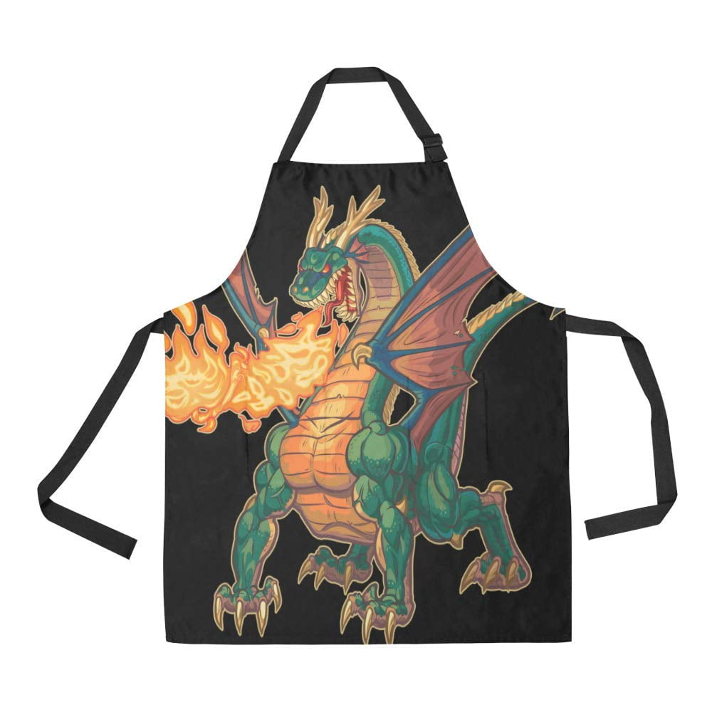 ASHLEIGH Kitchen Aprons Cool Fire Dragon Adjustable Bib Apron with ...