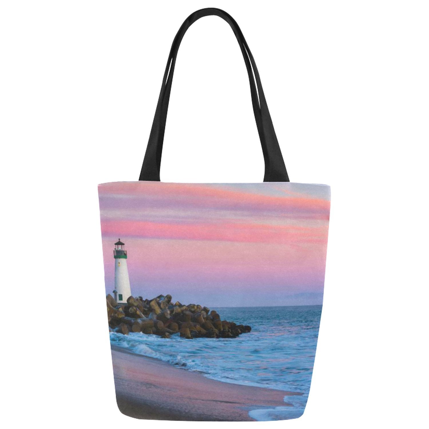 ASHLEIGH Ocean Beach Lighthouse Canvas Tote Bag Shoulder Handbag ...
