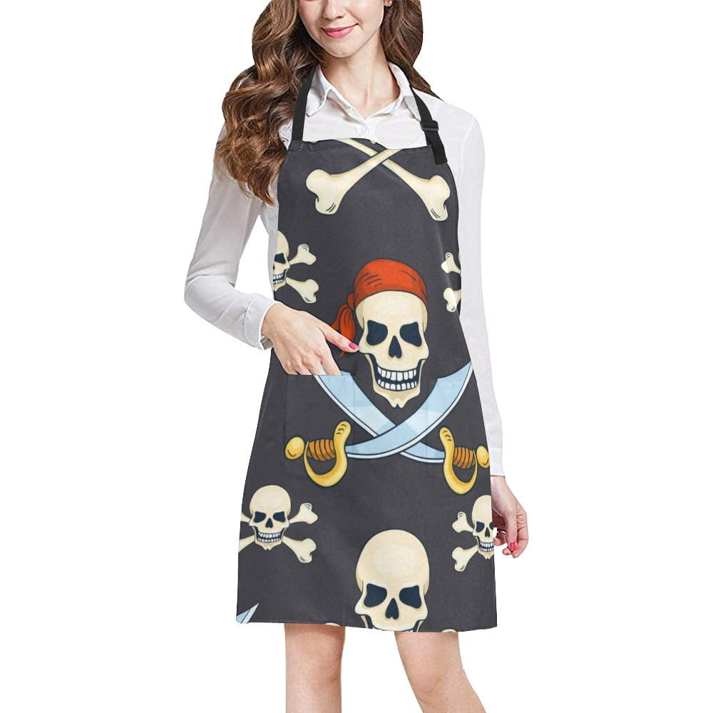 ASHLEIGH Pirate Skulls Adjustable Bib Apron for Cooking Baking ...