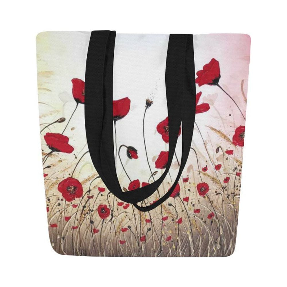 ASHLEIGH Red Poppy Flower Canvas Tote Bag Shoulder Handbag Grocery Bag ...