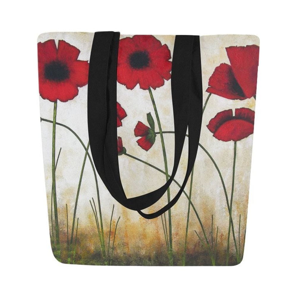ASHLEIGH Red Poppy Flower Canvas Tote Bag Shoulder Handbag Grocery Bag ...