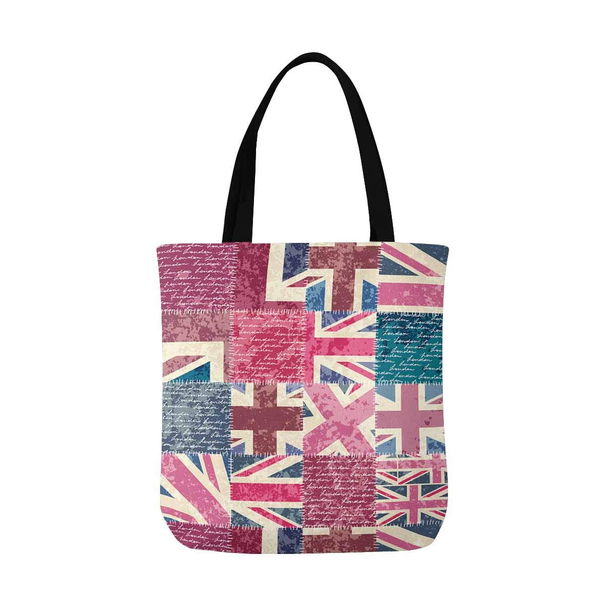 ASHLEIGH Retro Patchwork with London Letter Union Flag Washable Canvas Tote Bag Resuable Grocery ...