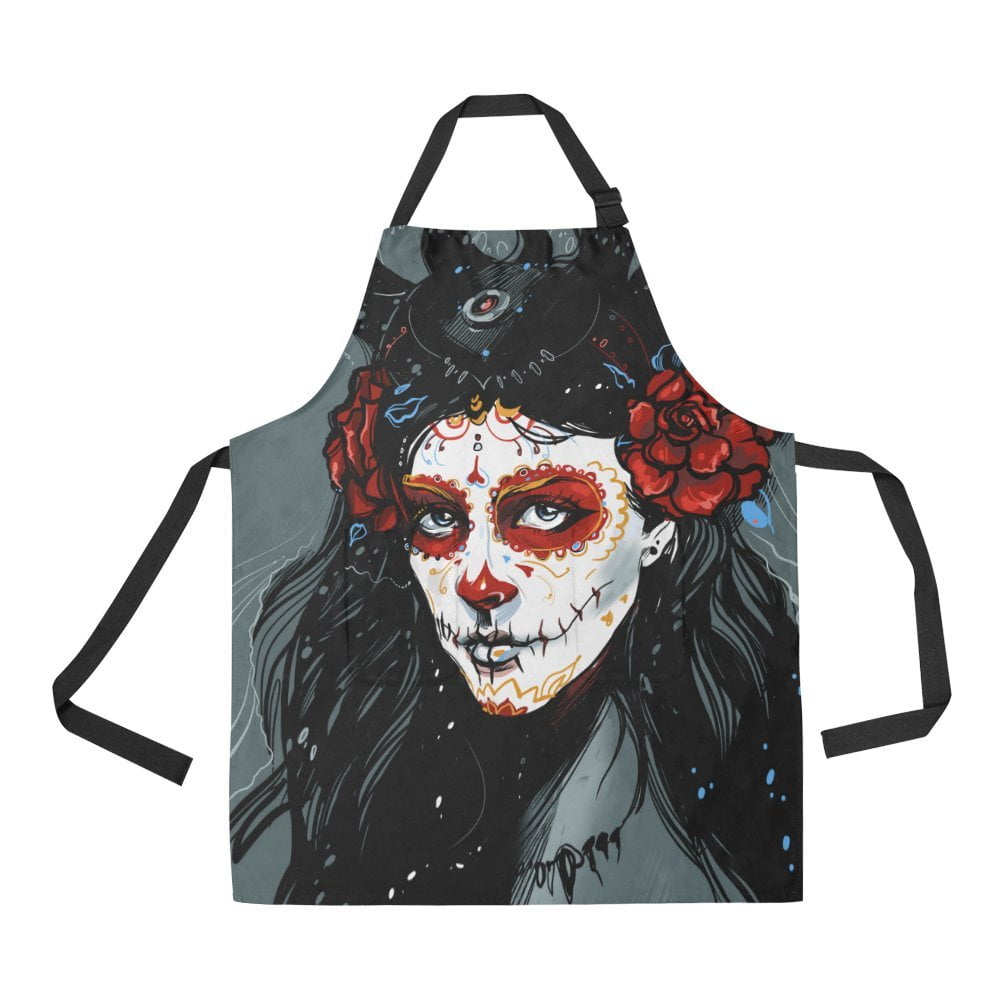 ASHLEIGH Skull Day Of The Dead Adjustable Bib Apron with Pockets Apron ...