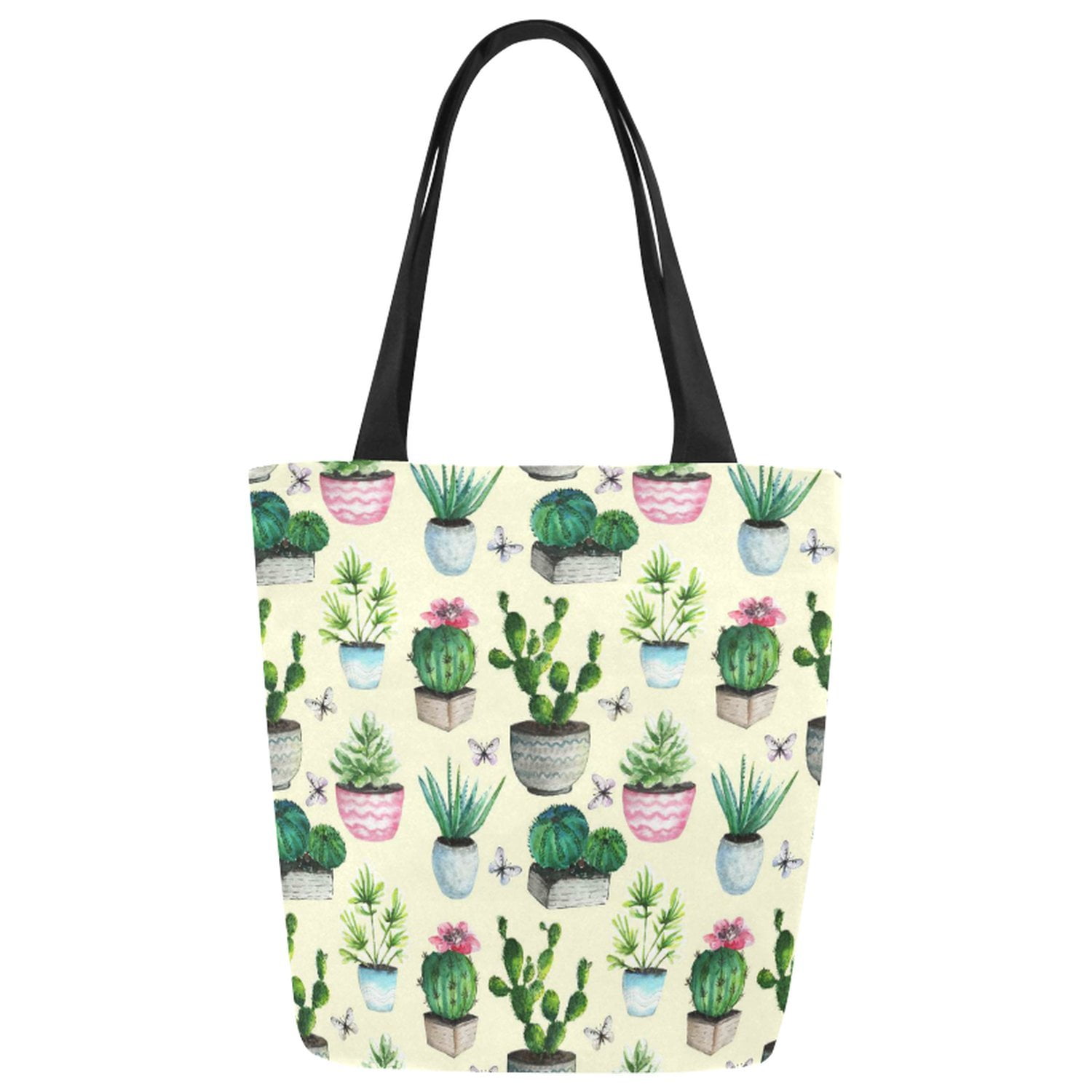 ASHLEIGH Succulent Cactus Canvas Tote Bag Shoulder Handbag Grocery Bag ...