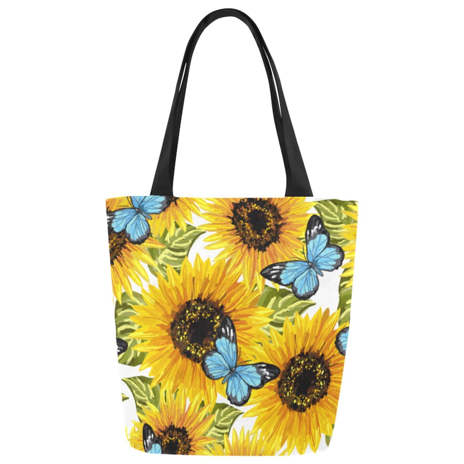 ASHLEIGH Sunlfower Blue Butterflies Canvas Tote Bag Shoulder Handbag ...