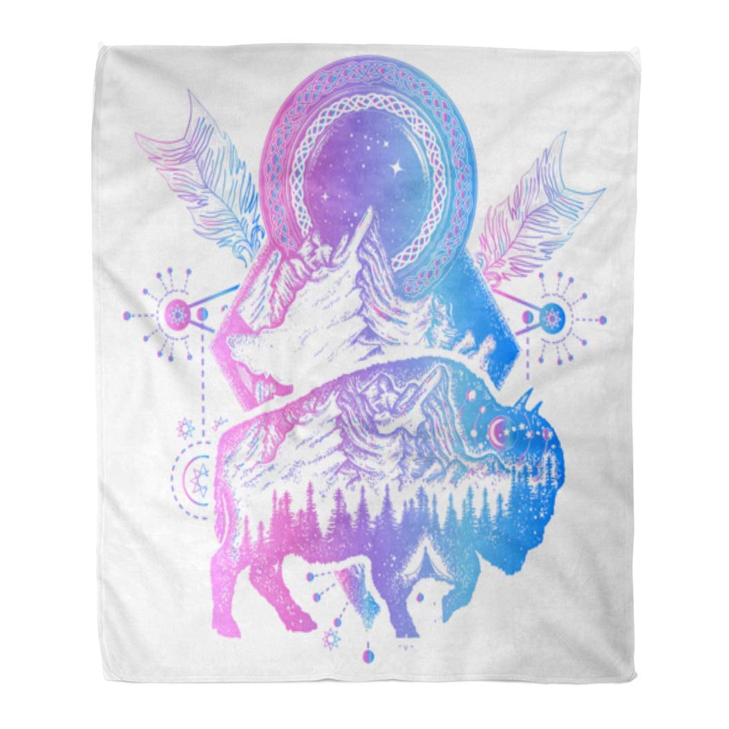 ASHLEIGH Throw Blanket 50x60 Inches Bison Double Exposure Mountains ...