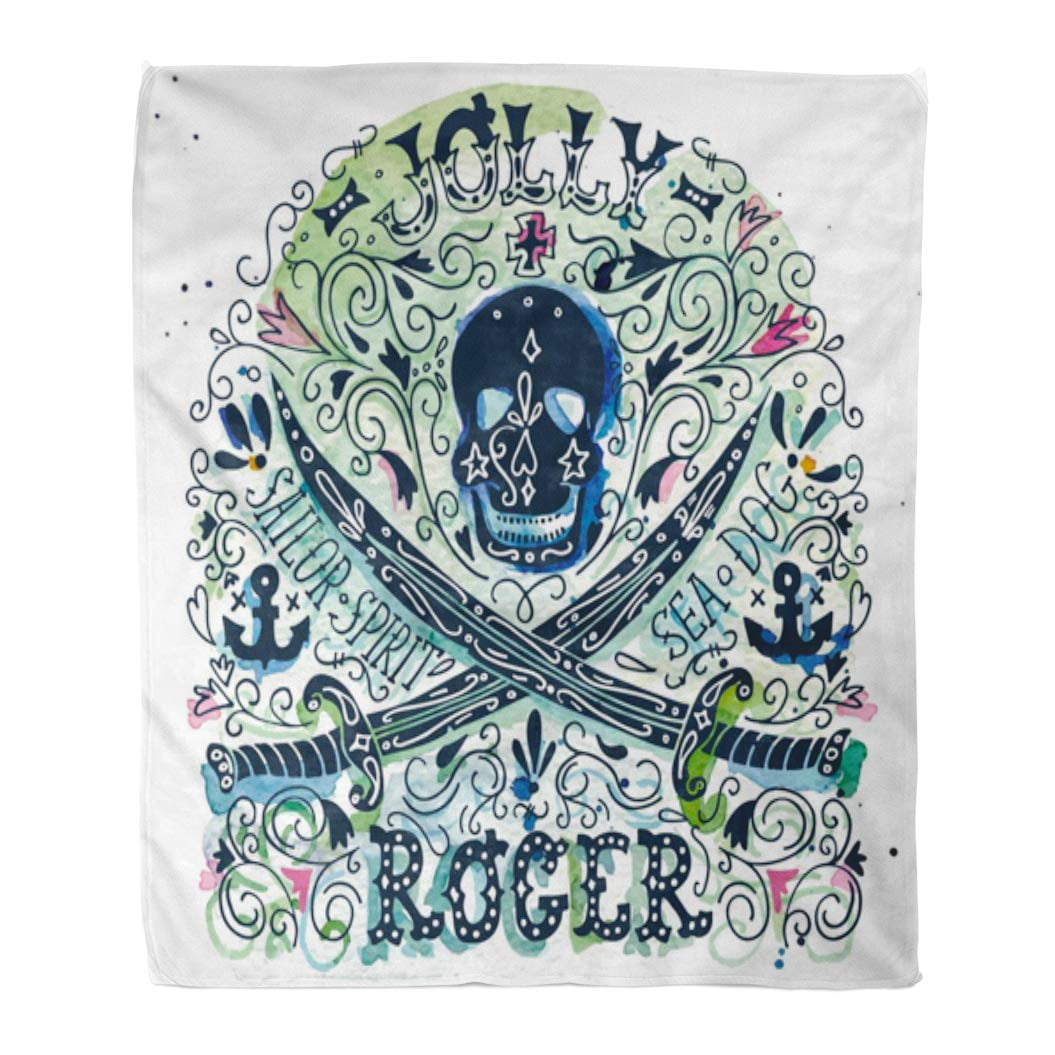 ASHLEIGH Throw Blanket 50x60 Inches Jolly Roger Watercolor Vintage with ...