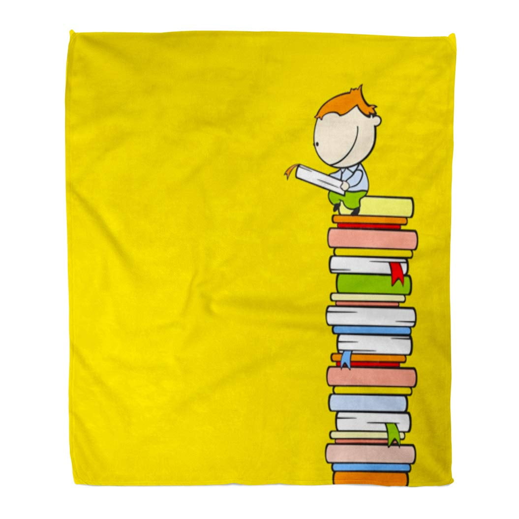ASHLEIGH Throw Blanket 50x60 Inches Yellow Kid Boy Reading Book at Top ...
