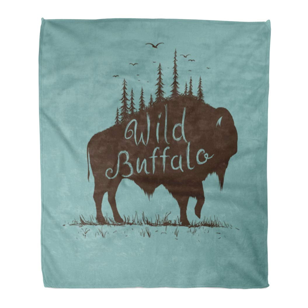 ASHLEIGH Throw Blanket 58x80 Inches Silhouette Wild Bison Forest on Him ...