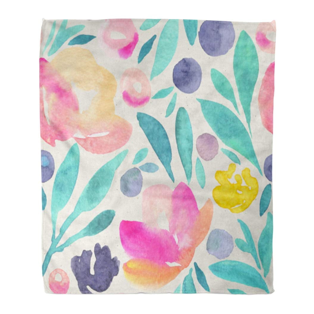 ASHLEIGH Throw Blanket 58x80 Inches Teal Winter Watercolor Floral ...
