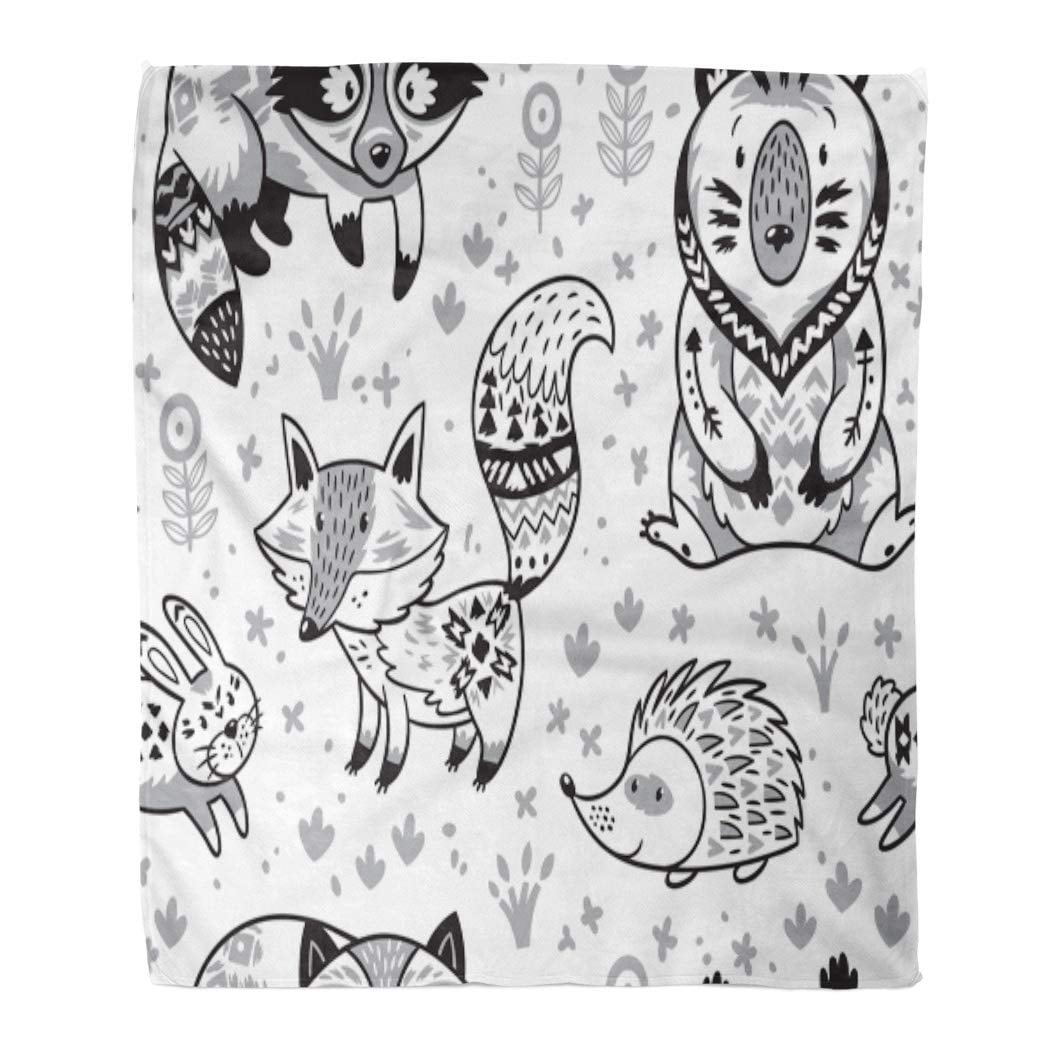 ASHLEIGH Throw Blanket Warm Cozy Print Flannel Black and White Woodland ...