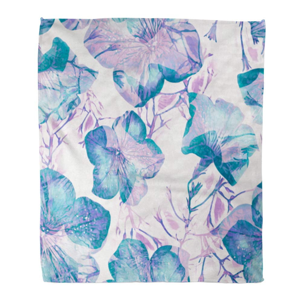 ASHLEIGH Throw Blanket Warm Cozy Print Flannel Blue Abstract Petunia ...