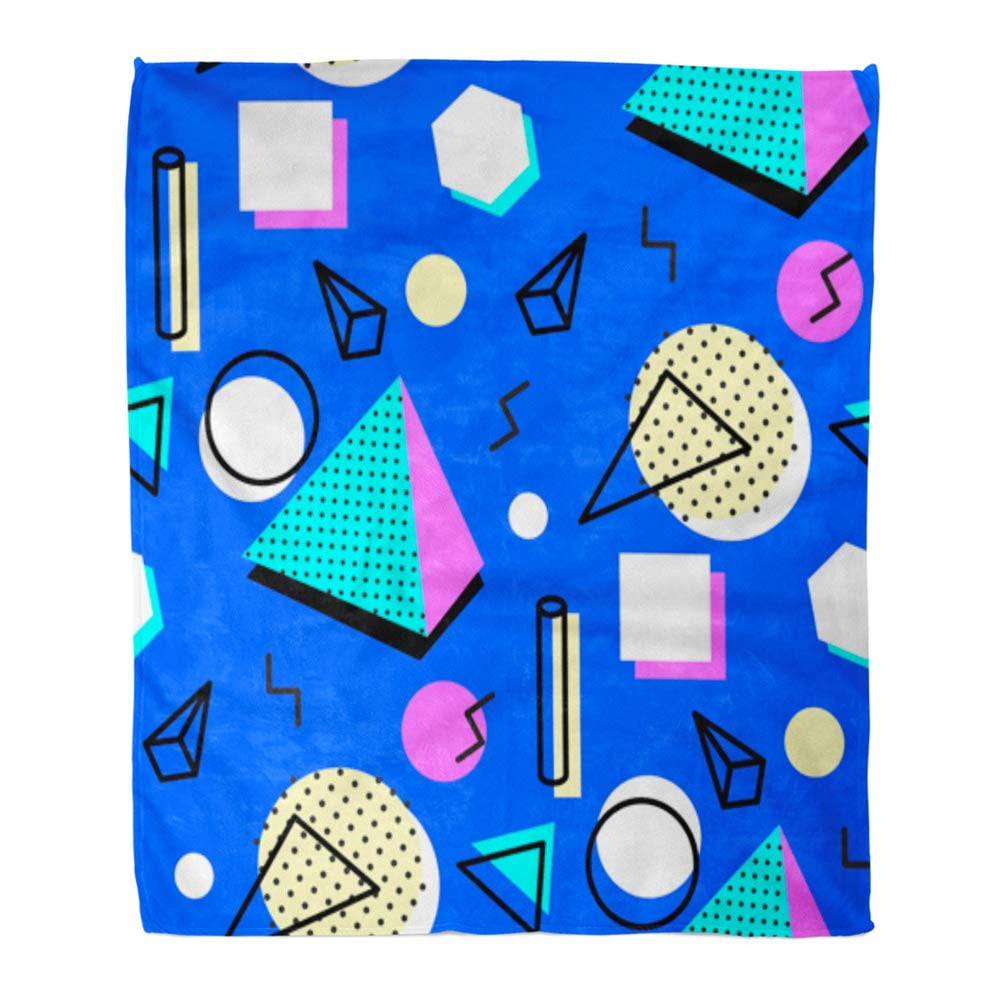 ASHLEIGH Throw Blanket Warm Cozy Print Flannel Blue Memphis of ...