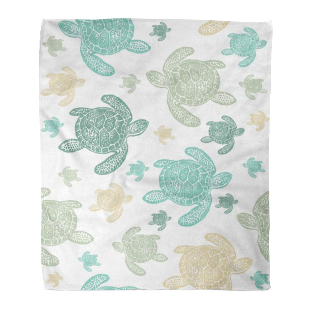 ASHLEIGH Throw Blanket Warm Cozy Print Flannel Blue Water Sea Turtles ...