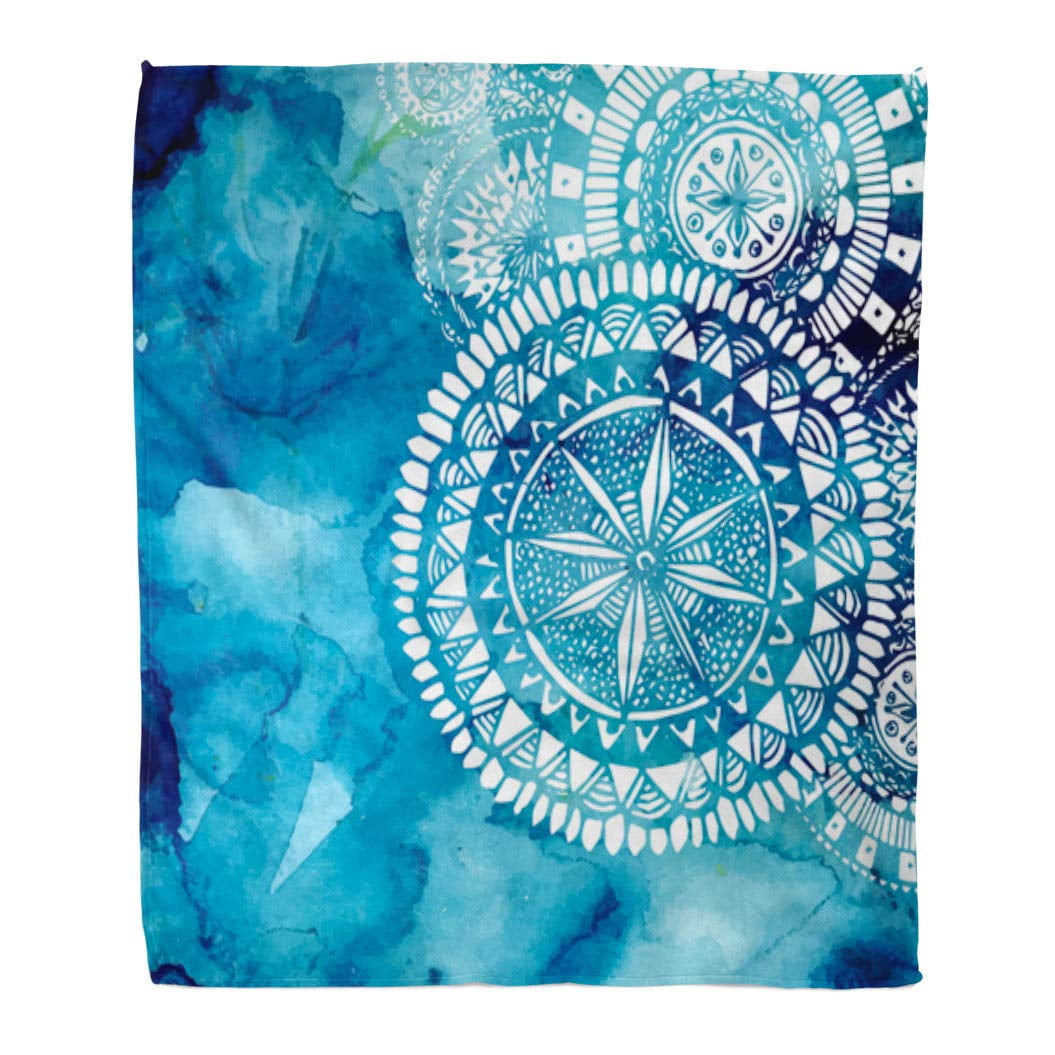 ASHLEIGH Throw Blanket Warm Cozy Print Flannel Blue Watercolor Brush ...