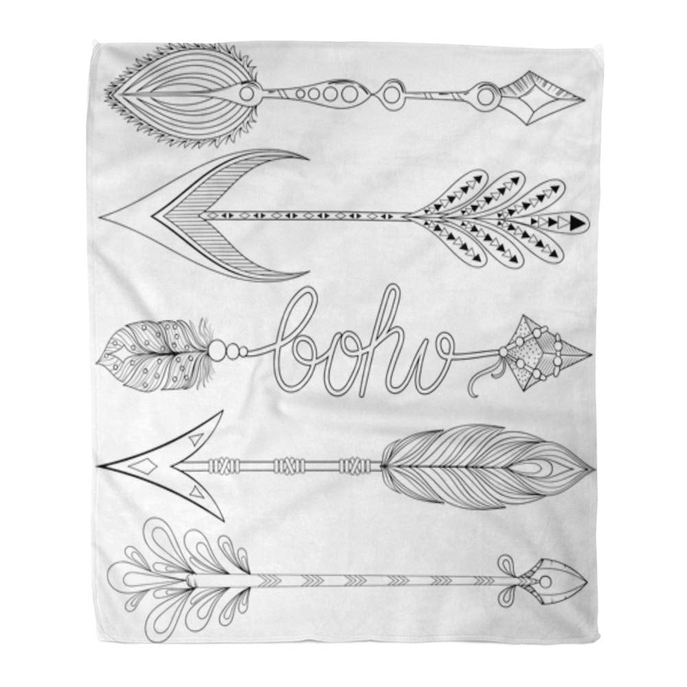 ASHLEIGH Throw Blanket Warm Cozy Print Flannel Bohemian Arrows Feathers ...
