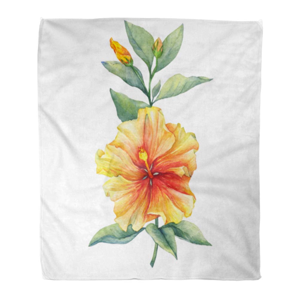 ASHLEIGH Throw Blanket Warm Cozy Print Flannel Botanical Yellow Red ...