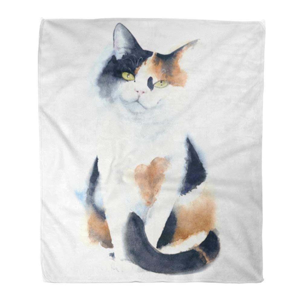 ASHLEIGH Throw Blanket Warm Cozy Print Flannel Cat Calico Breed Sitting ...