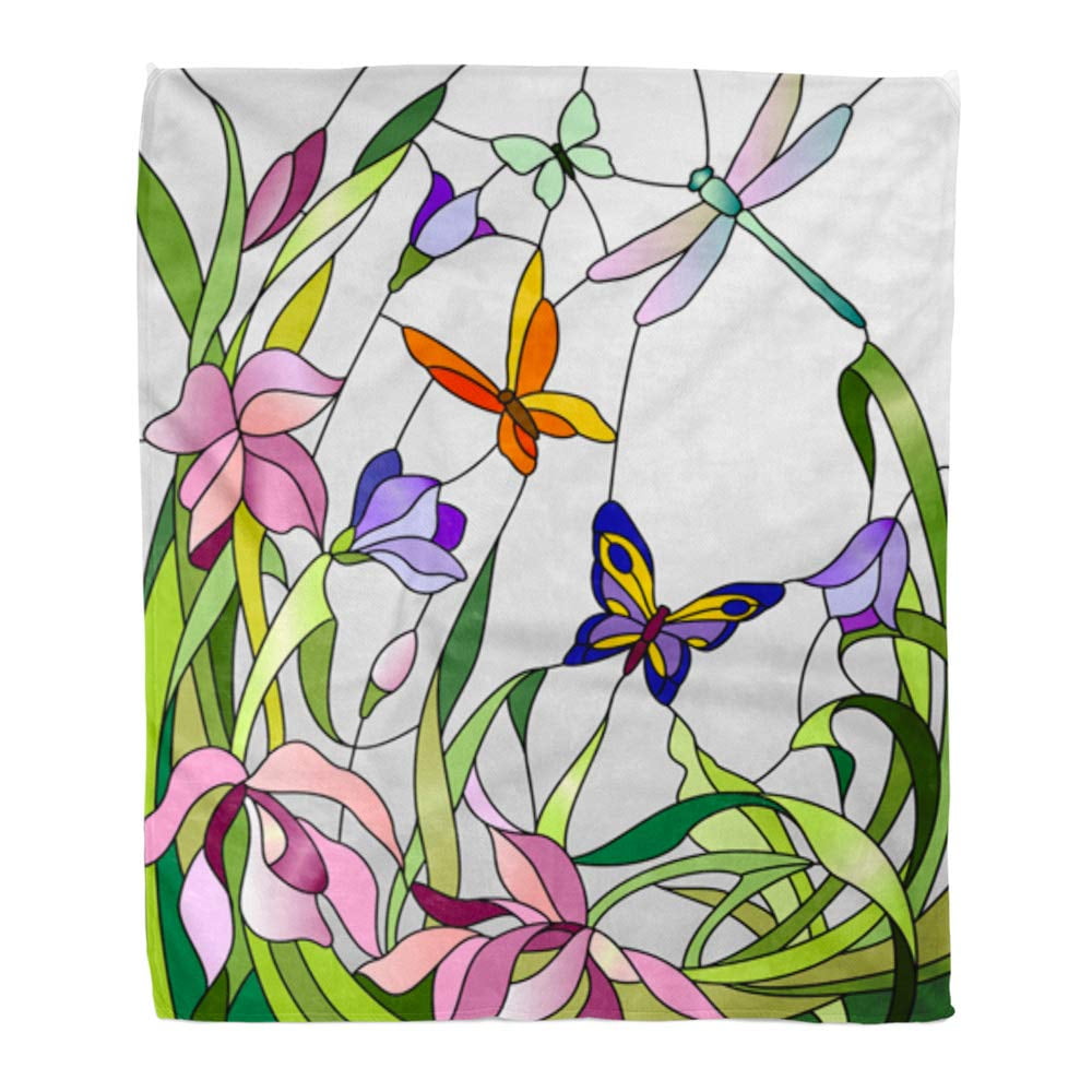 ASHLEIGH Throw Blanket Warm Cozy Print Flannel Colorful Mosaic Stained ...