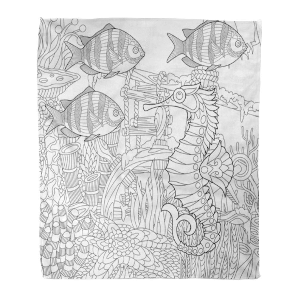 ASHLEIGH Throw Blanket Warm Cozy Print Flannel Composition of Seahorse ...