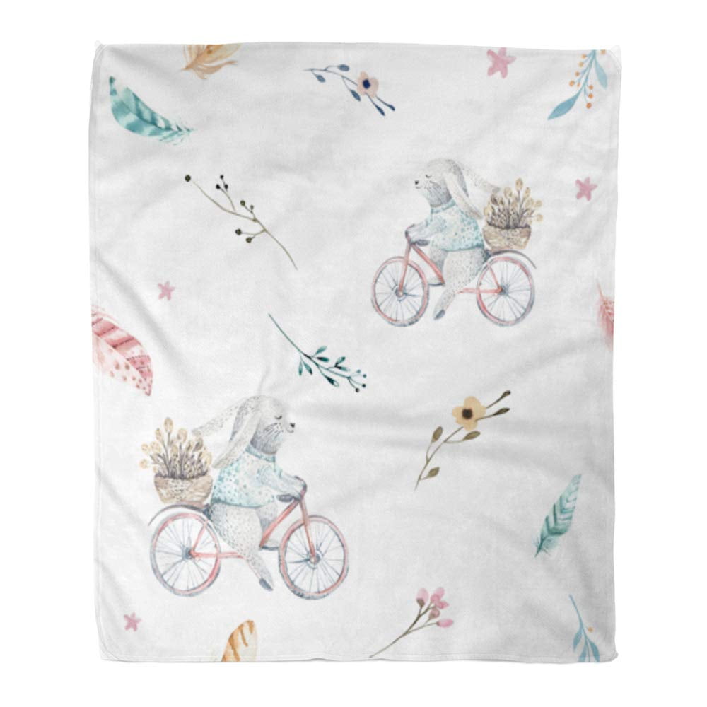 ASHLEIGH Throw Blanket Warm Cozy Print Flannel Cute Baby Rabbit Forest ...
