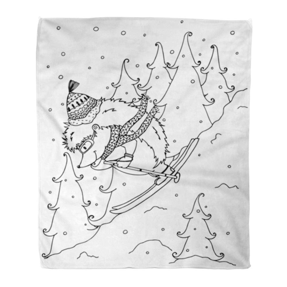 ASHLEIGH Throw Blanket Warm Cozy Print Flannel Doodle Urchin on Skis ...