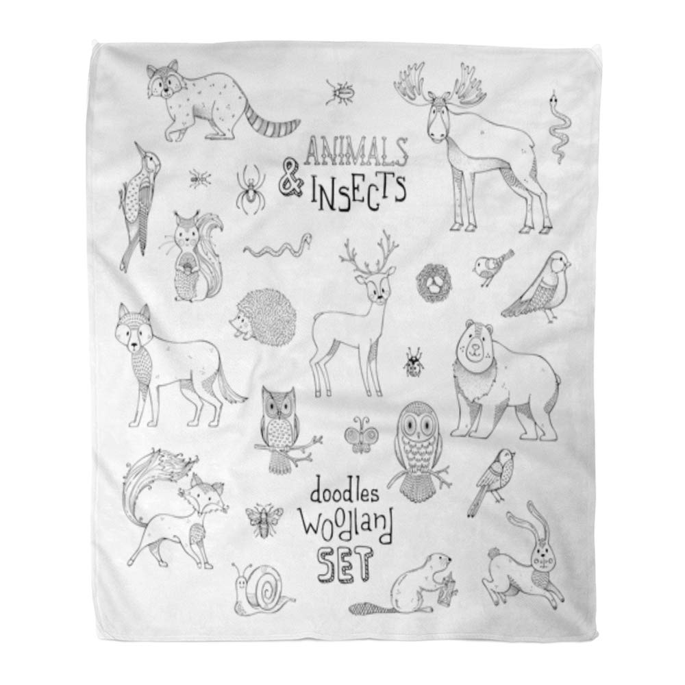 ASHLEIGH Throw Blanket Warm Cozy Print Flannel Doodles Woodland of and ...