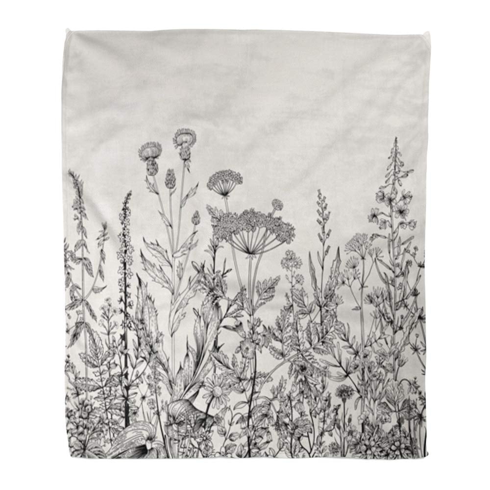 ASHLEIGH Throw Blanket Warm Cozy Print Flannel Floral Border Herbs and ...
