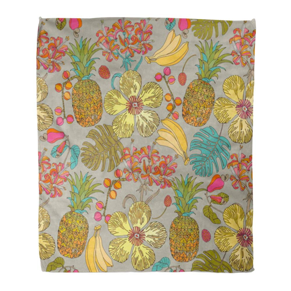 ASHLEIGH Throw Blanket Warm Cozy Print Flannel Green Bananas Tropical ...