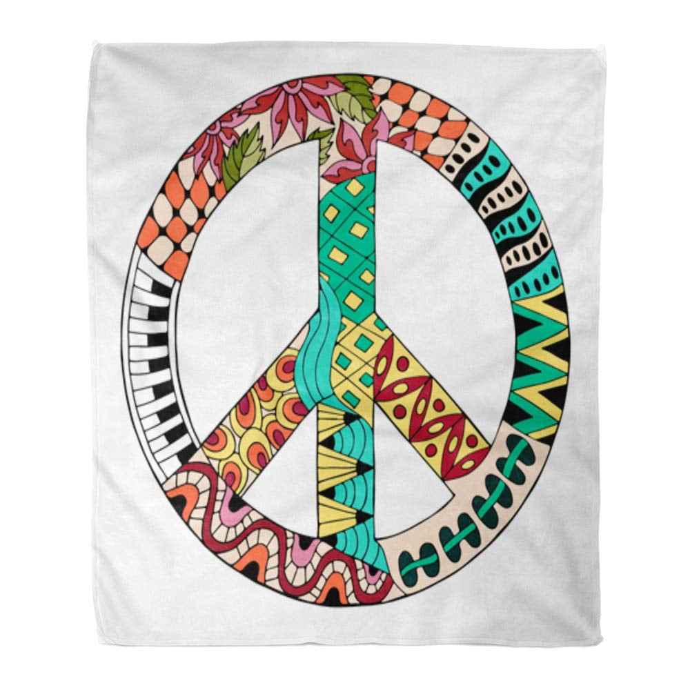 ASHLEIGH Throw Blanket Warm Cozy Print Flannel Hippie Vintage Peace ...