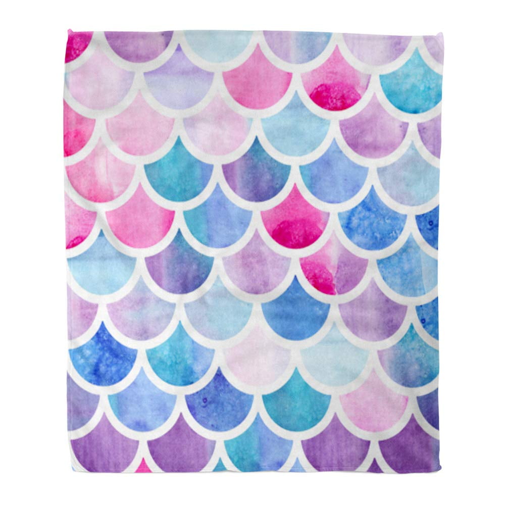 ASHLEIGH Throw Blanket Warm Cozy Print Flannel Mermaid Scales ...