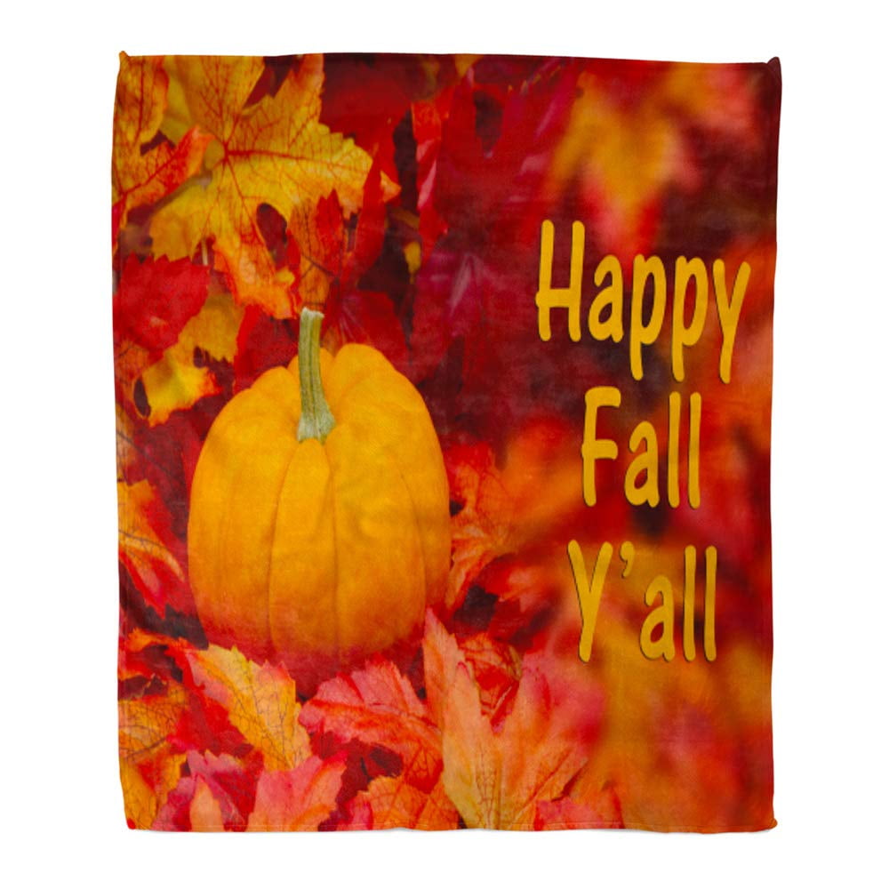 ASHLEIGH Throw Blanket Warm Cozy Print Flannel Orange Autumn Happy Fall ...