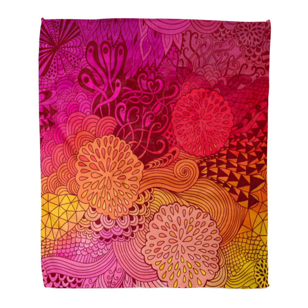 ASHLEIGH Throw Blanket Warm Cozy Print Flannel Orange Doodle Doodling ...