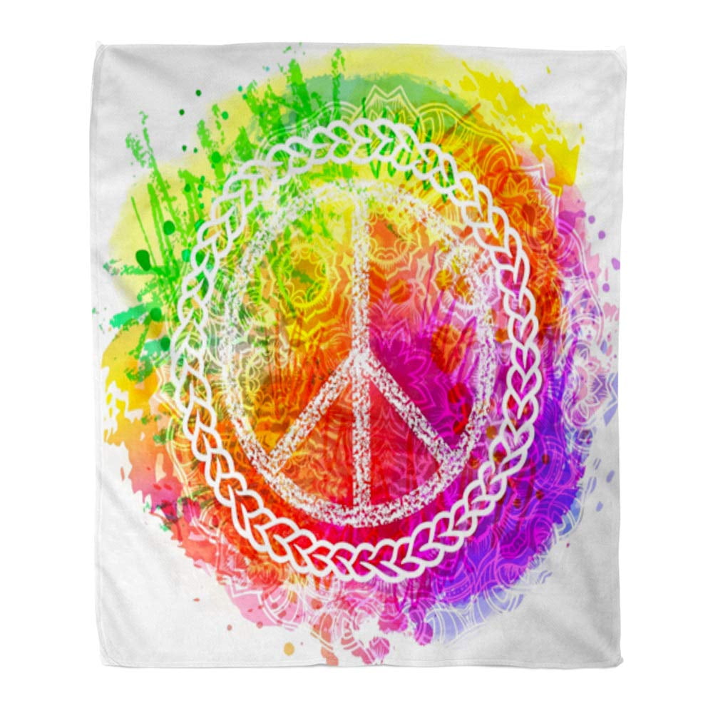 ASHLEIGH Throw Blanket Warm Cozy Print Flannel Peace Hippie Symbol Over ...