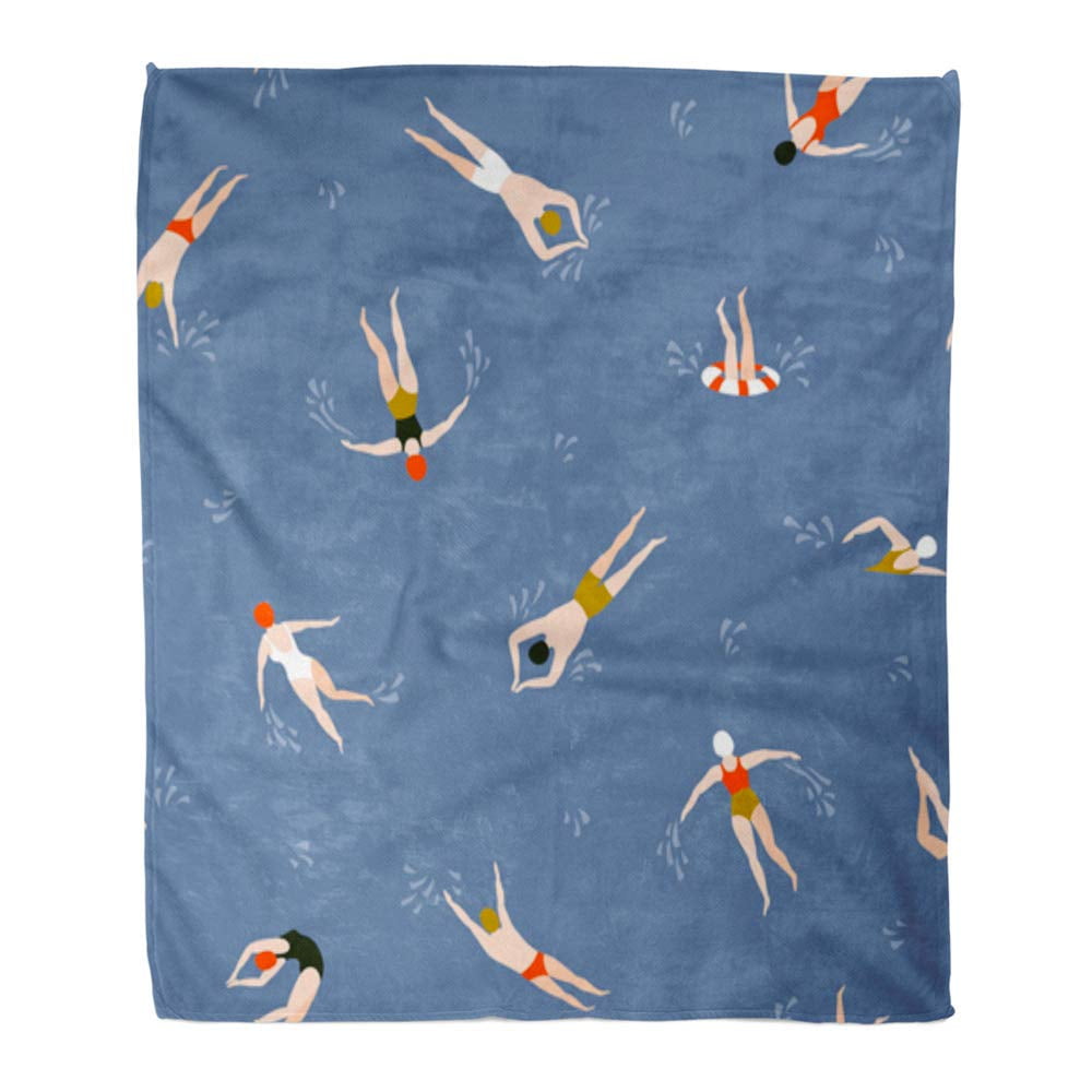 ASHLEIGH Throw Blanket Warm Cozy Print Flannel People Swimming Pattern ...
