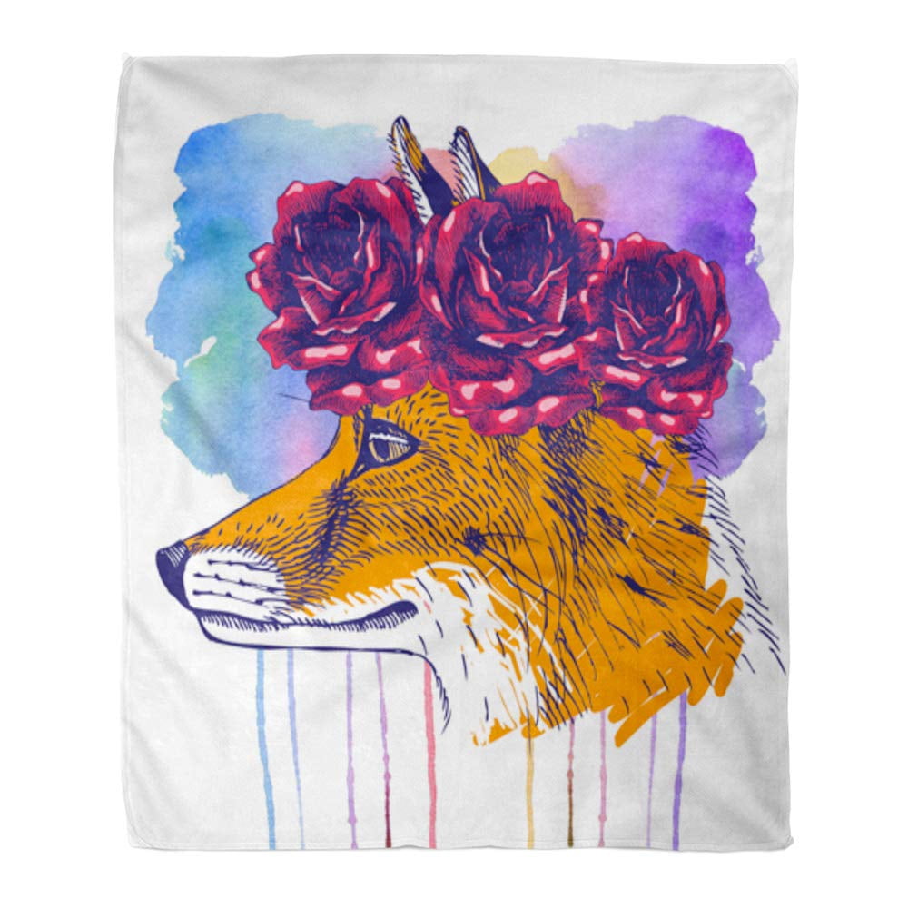 ASHLEIGH Throw Blanket Warm Cozy Print Flannel Red Fox Portrait in ...