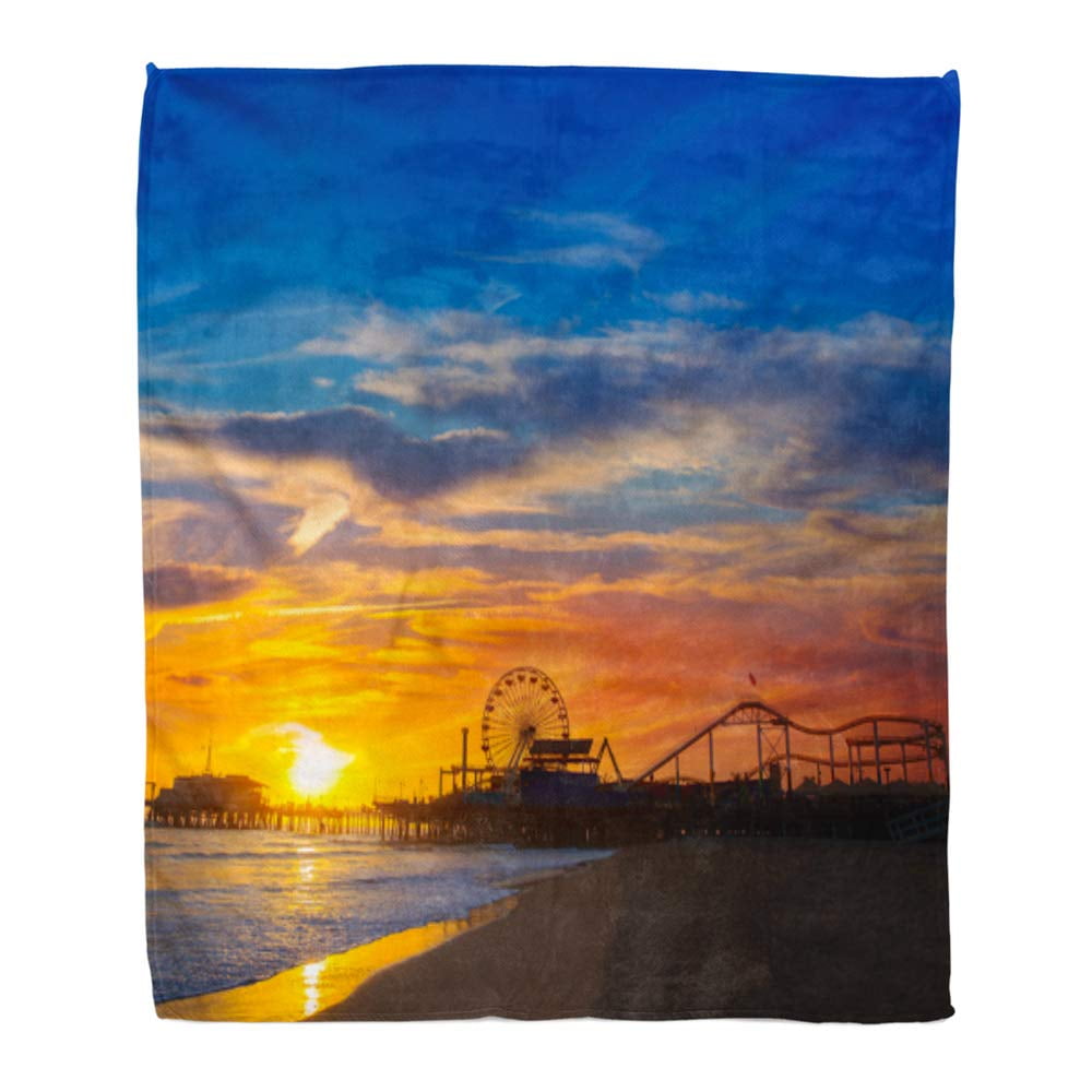 ASHLEIGH Throw Blanket Warm Cozy Print Flannel Santa Monica California ...